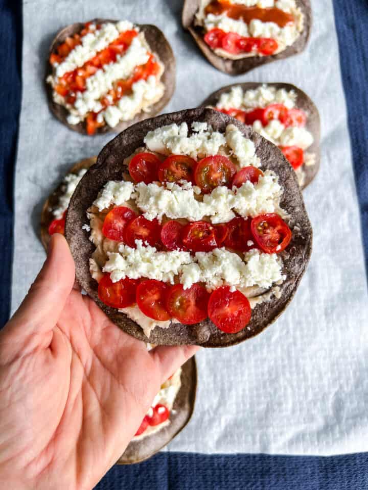 Red, White, & Blue Corn Tostadas for Fourth of July | Frugal Nutrition